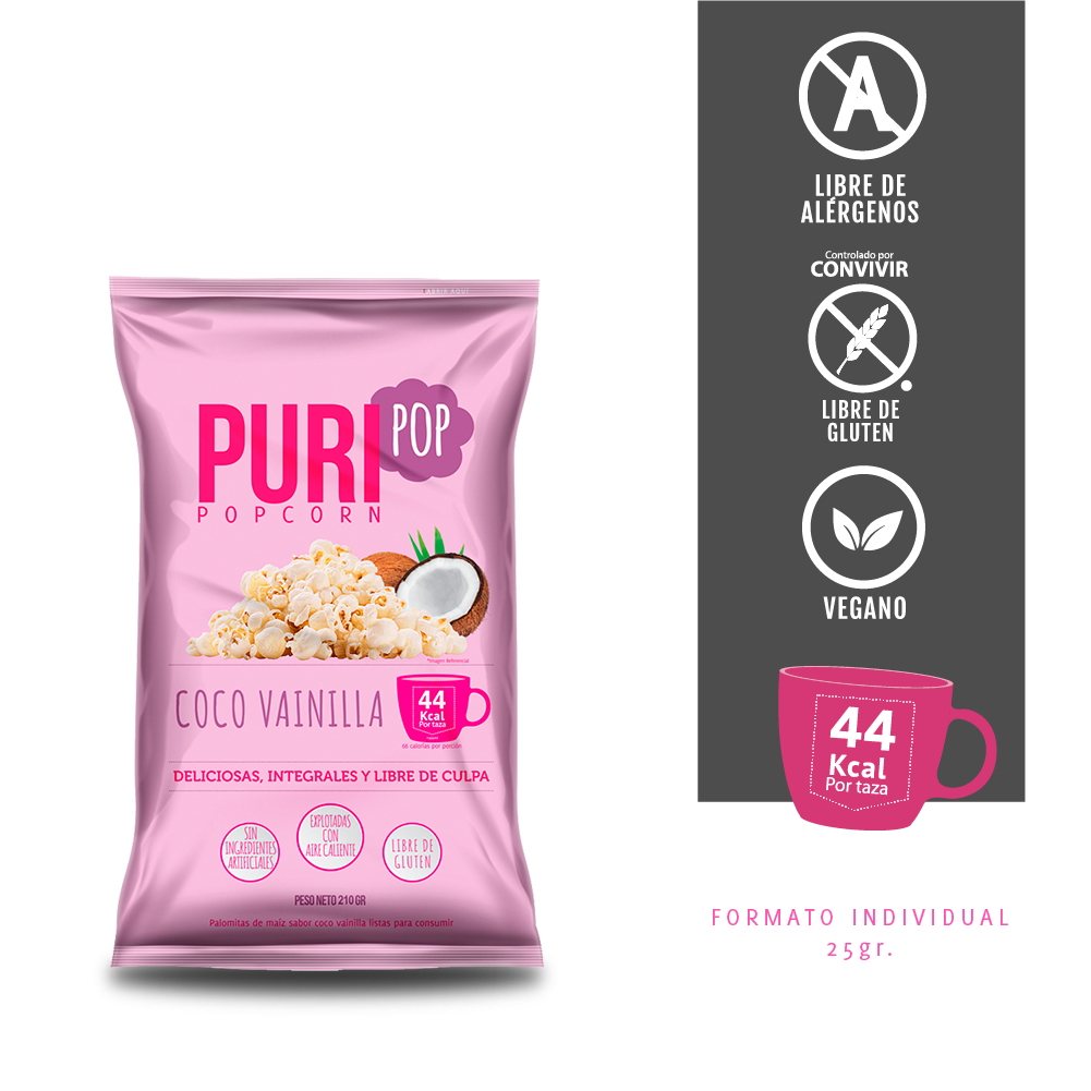 Pack semanal X5 Puripop Coco Vainilla 25gr. – Purisnacks.cl
