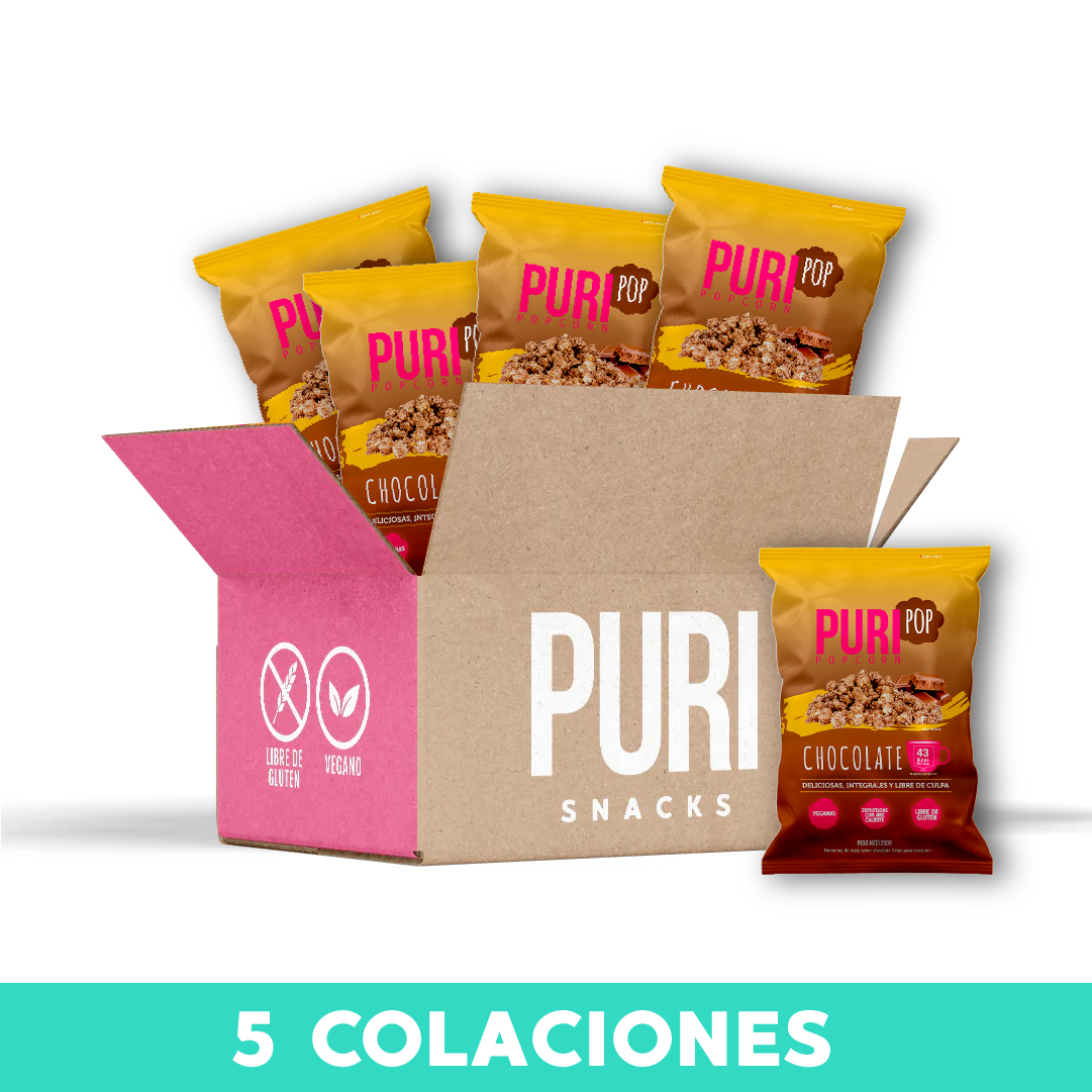 Pack semanal x5 Puripop Popcorn Chocolate Colación 25gr. – Purisnacks.cl